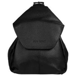 Cityrucksack Bruno Banani, Damen, Gr. B/H/T: 20cm x 27cm x 12cm, onesize, schwarz, Leder, Rindsleder, Rucks&auml;cke Cityrucksack, echt Leder