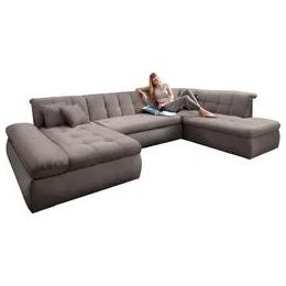 Wohnlandschaft DOMO collection "Moric Luxus incl. Zierkissen", grau (taupe), B:353cm H:80cm T:216cm, Chenille (85% Polyester, 15% Acryl), Sofas, Wohnlandschaft, U-Form, bis 140kg pro Sitzplatz belastbar, XXL B/T/H: 353/216/80 cm