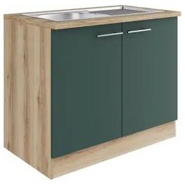 Sp&uuml;lenschrank Optifit "Bella", gr&uuml;n (steingr&uuml;n, wildeiche, wildeiche), B:100cm H:84,8cm T:60cm, Holzwerkstoff, Schr&auml;nke, Sp&uuml;lenschrank, Breite 100 cm, mit Edelstahl-Einbausp&uuml;le