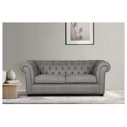 3-Sitzer Home Affaire "CHARENTE, optionale Schlafsofa, Chesterfield-Sofa, Bettfunktion", grau (hellgrau), B:198cm H:74cm T:89cm, 100% Polyester, Sofas, mit edler Knopfheftung und typischen Armlehnen, B/T/H 198/89/74 cm