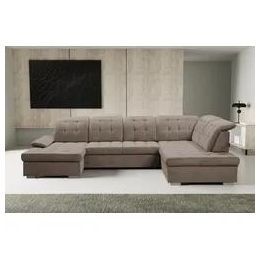 Wohnlandschaft WERK2 "Kordula-New Multifunktion Couch, Breite 332cm, bequem, U-Form", beige, B:332cm H:105cm T:217cm, 95% Polyester, 5% Nylon, Sofas, Wohnlandschaft, Sofa in U-Form mit Schlaffunktion & Bettkasten, Schlafcouch