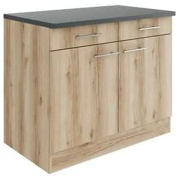 Unterschrank Optifit "Bella", beige (wildeiche, wildeiche, anthrazit), B:100cm H:84,8cm T:60cm, Holzwerkstoff, Schr&auml;nke, Unterschrank, Breite 100 cm, mit 2 T&uuml;ren und 2 Schubk&auml;sten