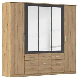 Kleiderschrank Rauch "Dreht&uuml;renschrank Schrank Garderobe BURANO", grau (eiche artisan, graumetallic), B:226cm H:212cm T:58cm, Holzwerkstoff, Schr&auml;nke, Kleiderschrank, mit Schubladen und Spiegelumrandung in Farbabsetzung MADE IN GERMANY