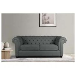 3-Sitzer Home Affaire "CHARENTE, optionale Schlafsofa, Chesterfield-Sofa, Bettfunktion", grau (anthrazit), B:198cm H:74cm T:89cm, 100% Polyester, Sofas, mit edler Knopfheftung und typischen Armlehnen, B/T/H 198/89/74 cm