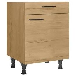 Unterschrank Nobilia "Structura", Ausrichtung w&auml;hlbar, vormont., in den Breiten 30, 45 und", braun (front und korpus: eiche sierra nachbildung), B:60cm H:87cm T:58,3cm, Schr&auml;nke, Unterschrank, 60 cm Breite, mit h&ouml;henverstellbaren Sockelf&uuml;&szlig;en, vormontiert