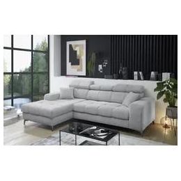 Ecksofa ED EXCITING DESIGN "Sydney L-Form mit Bettfunktion, Bettkasten, Kopfteilverstellung", grau (hellgrau), B:268cm H:86cm T:172cm, 92% Polyester, 8% Nylon, Sofas, Ecksofa, motorischer Sitztiefenverstellung, USB-Port & 2 Zierkissen