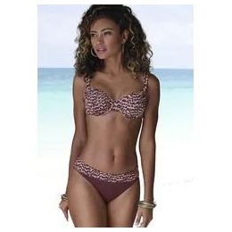 B&uuml;gel-Bikini-Top Lascana "Holly", Damen, Gr. 44, Cup E, rot (bordeaux bedruckt), Recycling-Polyamid, bedruckt, Bikini-Oberteile, mit Animalprint