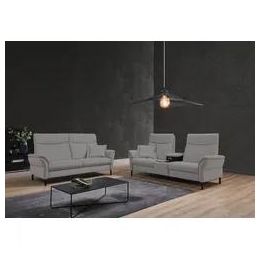2-Sitzer Home Affaire "Sisto, inklusive 2x Relaxfunktion motorisch mit Herz-Waage-Beschlag", grau (platin), B:202cm H:108cm T:94cm, 100% Polyester, Sofas, Zwischenelement mit Tisch, Steckdose & USB-Ladestation