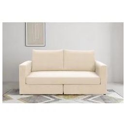 2-Sitzer DOMO collection "Bibury, modernes Sofa, B/T/H: 178/80/90 cm", beige (creme), B:178cm H:90cm T:80cm, 100% Polyester, Sofas, Sitzfl&auml;che mit Federkern, inkl. 2 R&uuml;ckenkissen