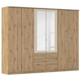 Kleiderschrank Rauch "Dreht&uuml;renschrank Schrank Garderobe BURANO", braun (eiche artisan, champagner), B:271cm H:212cm T:58cm, Holzwerkstoff, Schr&auml;nke, Kleiderschrank, mit Schubladen und Spiegelumrandung in Farbabsetzung MADE IN GERMANY