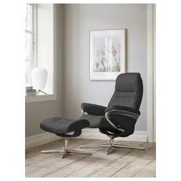 Relaxsessel stressless "Sunrise", grau (rock paloma), B:92cm H:105cm T:80cm, Leder PALOMA: PALOMA ist ein durchgef&auml;rbtes Semianilin-M&ouml;belleder mit nat&uuml;rlicher Narbung., Sessel, Relaxsessel, mit Hocker, mit Cross Base, Gr&ouml;&szlig;e S, M & L, Holzakzent Schwarz