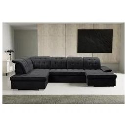 Wohnlandschaft WERK2 "Kordula-New Multifunktion Couch, Breite 332cm, bequem, U-Form", grau (anthrazit), B:332cm H:105cm T:217cm, 95% Polyester, 5% Nylon, Sofas, Wohnlandschaft, Sofa in U-Form mit Schlaffunktion & Bettkasten, Schlafcouch