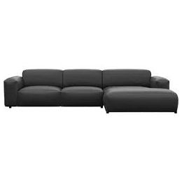Ecksofa FLEXLUX "Lucera bequem und komfortabel durch hochwertigen Sitzaufbau, L-Form", schwarz (deep schwarz), B:319cm H:73cm T:171cm, 100% Echteder, Sofas, Ecksofa, modern & anschmiegsam, Kaltschaum, Stahl-Wellenunterfederung