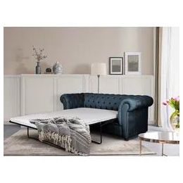 3-Sitzer Home Affaire "CHARENTE, optionale Schlafsofa, Chesterfield-Sofa, Bettfunktion", blau (dunkelblau), B:198cm H:74cm T:89cm, 100% Polyester, Sofas, mit edler Knopfheftung und typischen Armlehnen, B/T/H 198/89/74 cm
