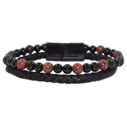 Lederarmband Firetti "Schmuck Geschenk Armschmuck Edelsteinarmband Onyx", rot (rot, schwarz, schwarz, rot), Armb&auml;nder, Herren, 20cm, Edelstahl Lava Leder, Edelstahl, Lava, Leder, Lederarmband, Made in Germany - mit Onyx, Jaspis