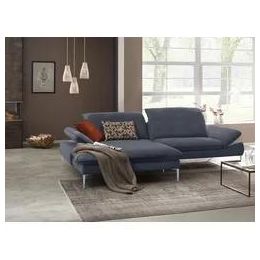 Ecksofa W.Schillig "enjoy&MORE, mit tollem Sitzkomfort, elegant und bequem, L-Form", blau (marine r66), B:294cm H:87cm T:185cm, Chenille-Flachgewebe R66 (85% Polyester, 15% Nylon);Longlife Xtra-Leder Z59: Glattleder mit modischer Pr&auml;gung. Hautst&auml;rke 0, 9 - 1, 1 mm;Stoff S37 (100% Polyester), Sofas, Ecksofa, mit Sitztiefenverstellung, F&uuml;&szlig;e silber matt, Breite 294 cm