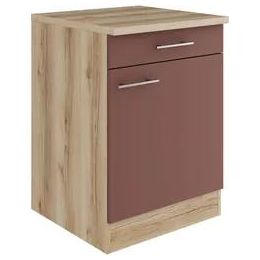 Unterschrank Optifit "Bella", rot (rostrot, wildeiche, wildeiche), B:60cm H:84,8cm T:60cm, Holzwerkstoff, Schr&auml;nke, Unterschrank, Breite 60 cm, 1 T&uuml;r, 1 Einlegeboden, 1 Schubkasten