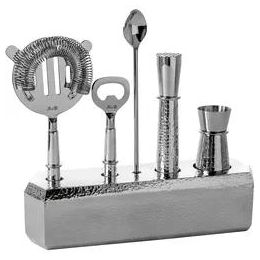 Cocktail-Set Fink "NASSAU, Barzubeh&ouml;r, silberfarben", silber (silberfarben), B:26,5cm H:22,5cm T:7,5cm, Edelstahl, Cocktail-Sets, Cocktail-Set, mit feiner Hammerschlagstruktur