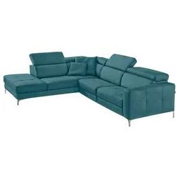 Ecksofa Egoitaliano "Matt, hoher Sitzkomfort und aufwendige Detailverarbeitung, L-Form", blau (teal), B:285cm H:100cm T:221cm, Sofas, Ecksofa, mit Ottomane, inkl. verstellbarer Kopfteile zum Relaxen