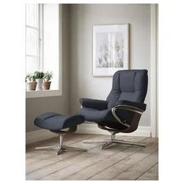 Relaxsessel stressless "Mayfair", blau (oxford blau paloma), B:92cm H:103cm T:79cm, Leder PALOMA: PALOMA ist ein durchgef&auml;rbtes Semianilin-M&ouml;belleder mit nat&uuml;rlicher Narbung., Sessel, Relaxsessel, mit Hocker, mit Cross Base, Gr&ouml;&szlig;e S, M & L, Holzakzent Braun
