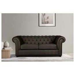 3-Sitzer Home Affaire "CHARENTE, optionale Schlafsofa, Chesterfield-Sofa, Bettfunktion", braun, B:198cm H:74cm T:89cm, 100% Polyester, Sofas, mit edler Knopfheftung und typischen Armlehnen, B/T/H 198/89/74 cm