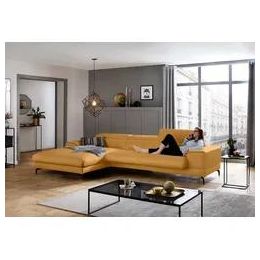 Ecksofa W.Schillig "piedroo, Designsofa mit tollem Sitzkomfort, bequem, L-Form", gelb (kurkuma z69), B:343cm H:70cm T:193cm, Longlife Xtra-Leder Z69: Das feinnarbige, gedeckte Softleder Z69 besticht durch seine au&szlig;ergew&ouml;hnliche Weichheit im trendigen &raquo;Vintage-Look&laquo;, Hautst&auml;rke 0, 9 - 1, 1 mm, Sofas, Ecksofa, Kopfteilverstellung, wahlweise mit Sitztiefenverstellung, Breite 343cm