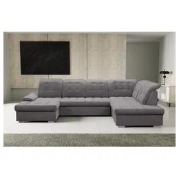Wohnlandschaft WERK2 "Kordula-New Multifunktion Couch, Breite 332cm, bequem, U-Form", grau, B:332cm H:105cm T:217cm, 92% Polyester, 8% Nylon, Sofas, Wohnlandschaft, Sofa in U-Form mit Schlaffunktion & Bettkasten, Schlafcouch