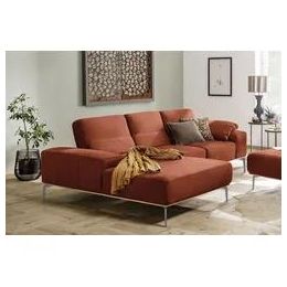 Ecksofa W.Schillig "run, Designsofa mit tollem Sitzkomfort, bequem, L-Form", orange (copper z73), B:279cm H:88cm T:178cm, Longlife Xtra-Leder Z73: Naturwalkleder der Luxusklasse aus den erlesensten Rohh&auml;uten. Hautst&auml;rke 1, 1 &ndash; 1, 3 mm;ROHLEDER Jacquard-Flachgewebe Q2 W60 (63% Polyester, 37% Polyacryl);ROHLEDER Chenille-Flachgewebe Q2 W77 (68% Polyacryl, 32% Polyester);Stoff S37 (100% Polyester), S