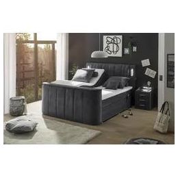 Boxspringbett ED EXCITING DESIGN "Dallas", grau (anthrazit, salvador 15 anthrazit), B:186cm L:244cm, 100% Polyester, Komplettbetten, Boxspringbett, inkl. Topper, LED-Beleuchtung, motorisierter TV Halterung und Motor