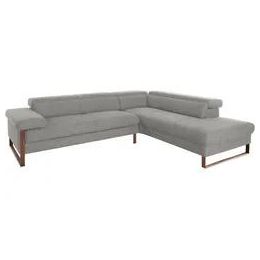Ecksofa W.Schillig "finn, Designsofa mit tollem Sitzkomfort, bequem, L-Form", grau (steel s22), B:281cm H:71cm T:230cm, Flachgewebe S22 (100% Polyester);Stoff S37 (100% Polyester);Longlife Xtra-Leder Z59: Glattleder mit modischer Pr&auml;gung. Hautst&auml;rke 0, 9 - 1, 1 mm, Sofas, Ecksofa, German Design Award 2016, Fu&szlig;gestell Nussbaum natur, Breite 281 cm