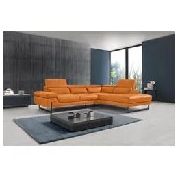 Ecksofa Egoitaliano "Queenie, extravagantes Sofa mit erstklassigem Sitzkomfort, L-Form", orange, B:284cm H:95cm T:108cm, Luxus-Microfaser (100% Polyester) Leder &raquo;BULL&laquo; (echtes Rindsleder). Geschliffenes, pigmentiertes und behandeltes Rindsleder mit einer Dicke von 1, 3-1, 5 mm. Dieses Leder zeigt eine ziemlich weiche Hand mit einem halb undurchsichtigen Aussehen. Es handelt sich um ein gesch&uuml;tztes
