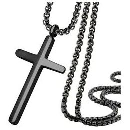 Kette mit Anh&auml;nger Firetti "Schmuck Geschenk Kreuz", schwarz, Halsketten, Damen, Edelstahl, L: 55 B: 2,3mm, B:2,3mm