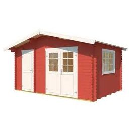 Gartenhaus Lasita Maja "Keila 28", rot (schwedenrot), Fu&szlig;boden im Gartenhaus, ohne Dacheindeckung, Holzwerkstoff, Gartenh&auml;user, Gartenhaus, Blochbohlenhaus 34mm 2-Raum, Fundamentmass 4250x2800, Schwedenrot