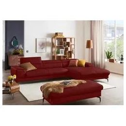 Ecksofa W.Schillig "piedroo, Designsofa mit tollem Sitzkomfort, bequem und elegant, L-Form", rot (ruby rot z59), B:343cm H:70cm T:193cm, Longlife Xtra-Leder Z59: Glattleder mit modischer Pr&auml;gung. Hautst&auml;rke 0, 9 - 1, 1 mm, Sofas, Ecksofa, Kopfteilverstellung, wahlweise mit Sitztiefenverstellung, Breite 343cm