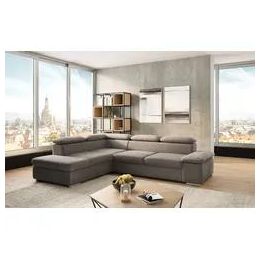 Sit & More Ecksofa SIT & MORE "Valentine L-Form, B: 272 cm", grau (stone), B:272cm H:73cm T:226cm, 100% Polyester, Sofas, Ecksofa, mit Arm- & Kopfteilverstellung, optional mit Bettfunktion