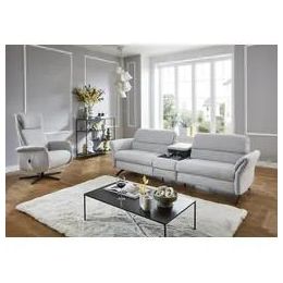 3-Sitzer Home Affaire "Bellaria, inklusive 2x Relaxfunktion motorisch mit Herz-Waage-Beschlag", silber, B:239cm H:84cm T:92cm, 76% Polyacryl, 24% Polyester, Sofas, Zwischenelement mit Tisch, Steckdose & USB-Ladestation