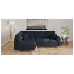 Ecksofa Home Affaire "CHARRE L-Form mit Ottomane, Ma&szlig;e B/T/H: 231/161/81 cm", blau (dunkelblau), B:231cm H:81cm T:161cm, 100% Polyester, Sofas, Ecksofa, feine Steppung, lose R&uuml;cken- und Zierkissen, auch in Cord und Boucl&eacute;