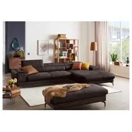 Ecksofa W.Schillig "piedroo, Designsofa mit tollem Sitzkomfort, bequem und elegant, L-Form", braun (mocca s37), B:343cm H:70cm T:193cm, Stoff S37 (100% Polyester): Luxus-Microfaser in Lederoptik, Sofas, Ecksofa, Kopfteilverstellung, wahlweise mit Sitztiefenverstellung, Breite 343cm