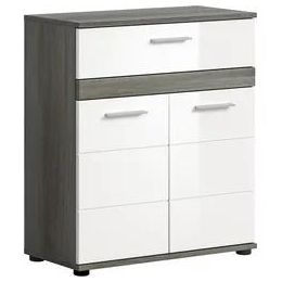 Midischrank Welltime "LUCCA, TOPSELLER, H&ouml;he 79 cm, 2 T&uuml;ren, 1 Schubkasten, 1 Einlegeboden", wei&szlig; (rauchsilber nachbildung, wei&szlig; hochglanz tiefzieh), B:70cm H:79cm T:31cm, FSC-zertifizierter Holzwerkstoff, Schr&auml;nke, Midischrank, Badschrank, Bad-M&ouml;bel, Badezimmer