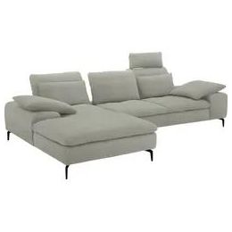 Ecksofa W.Schillig "valentinoo, Designsofa, bequem, elegant und zeitlos, L-Form", grau (stone r66), B:299cm H:83cm T:178cm, Chenille-Flachgewebe R66 (85% Polyester, 15% Nylon), Sofas, Ecksofa, inklusive Hocker, mit Sitztiefenverstellung, Breite 299 cm