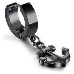 Single-Creole Firetti "Schmuck Geschenk Ohrschmuck einzeln Anker", schwarz, Ohrringe, Damen, 13mm, Edelstahl