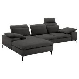 Ecksofa W.Schillig "valentinoo, Designsofa, bequem, elegant und zeitlos, L-Form", grau (anthrazit r66), B:299cm H:83cm T:178cm, Chenille-Flachgewebe R66 (85% Polyester, 15% Nylon), Sofas, Ecksofa, inklusive Hocker, mit Sitztiefenverstellung, Breite 299 cm