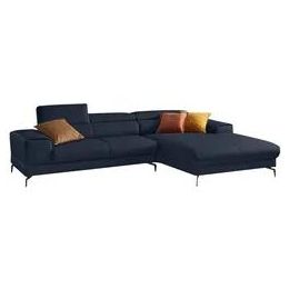 Ecksofa W.Schillig "Piedroo, Designsofa mit tollem Sitzkomfort, elegant und bequem, L-Form", blau (blau z59), B:303cm H:70cm T:193cm, Longlife Xtra-Leder Z59: Glattleder mit modischer Pr&auml;gung. Hautst&auml;rke 0, 9 - 1, 1 mm, Sofas, Ecksofa, Kopfteilverstellung, wahlweise mit Sitztiefenverstellung, Breite 303cm