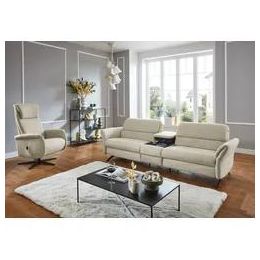 3-Sitzer Home Affaire "Bellaria, inklusive 2x Relaxfunktion motorisch mit Herz-Waage-Beschlag", beige (sand), B:239cm H:84cm T:92cm, 76% Polyacryl, 24% Polyester, Sofas, Zwischenelement mit Tisch, Steckdose & USB-Ladestation