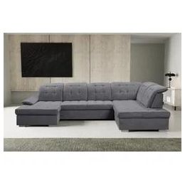 Wohnlandschaft WERK2 "Kordula-New Multifunktion Couch, Breite 332cm, bequem, U-Form", grau, B:332cm H:105cm T:217cm, 95% Polyester, 5% Nylon, Sofas, Wohnlandschaft, Sofa in U-Form mit Schlaffunktion & Bettkasten, Schlafcouch