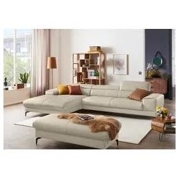 Ecksofa W.Schillig "piedroo, Designsofa mit tollem Sitzkomfort, bequem und elegant, L-Form", grau (eisgrau z59), B:343cm H:70cm T:193cm, Longlife Xtra-Leder Z59: Glattleder mit modischer Pr&auml;gung. Hautst&auml;rke 0, 9 - 1, 1 mm, Sofas, Ecksofa, Kopfteilverstellung, wahlweise mit Sitztiefenverstellung, Breite 343cm