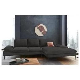 Ecksofa W.Schillig "enjoy&MORE, Designsofa, bequem, zeitlos und elegant, L-Form", grau (anthrazit r66), B:340cm H:87cm T:185cm, Chenille-Flachgewebe R66 (85% Polyester, 15% Nylon);Longlife Xtra-Leder Z59: Glattleder mit modischer Pr&auml;gung. Hautst&auml;rke 0, 9 - 1, 1 mm;Stoff S37 (100% Polyester), Sofas, Ecksofa, Sitztiefenverstellung, F&uuml;&szlig;e schwarz pulverbeschichtet, Breite 340 cm