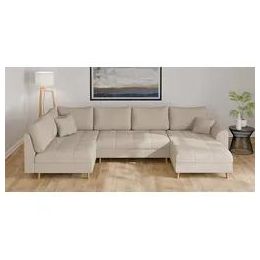 Wohnlandschaft Home Affaire "CHARRE U-Form mit Ottomane, Ma&szlig;e B/T/H: 310/161/81 cm", beige, B:310cm H:81cm T:161cm, 92% Polyester, 8% Nylon, Sofas, Wohnlandschaft, feine Steppung, lose R&uuml;cken- und Zierkissen, auch in Cord und Boucl&eacute;