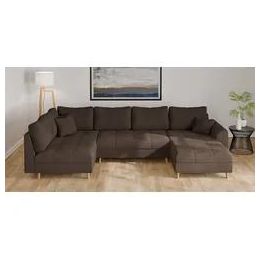 Wohnlandschaft Home Affaire "CHARRE U-Form mit Ottomane, Ma&szlig;e B/T/H: 310/161/81 cm", braun, B:310cm H:81cm T:161cm, 92% Polyester, 8% Nylon, Sofas, Wohnlandschaft, feine Steppung, lose R&uuml;cken- und Zierkissen, auch in Cord und Boucl&eacute;