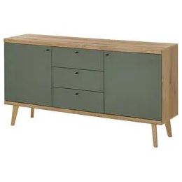 Sideboard Home Affaire "MAVAS", gr&uuml;n (evoke eiche dekor, salbei), B:160cm H:83cm T:40cm, Sideboards, Sideboard, in moderner Trendfarbe, Griffe aus Metall (Schwarz), Breite 160 cm